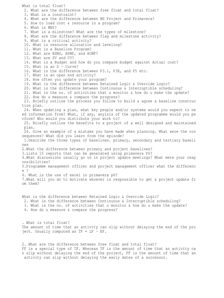 Planning Interview Questions | PDF | Projects | Production And ...