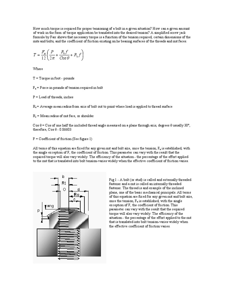 Bolt Torque Equations | PDF | Nut (Hardware) | Screw