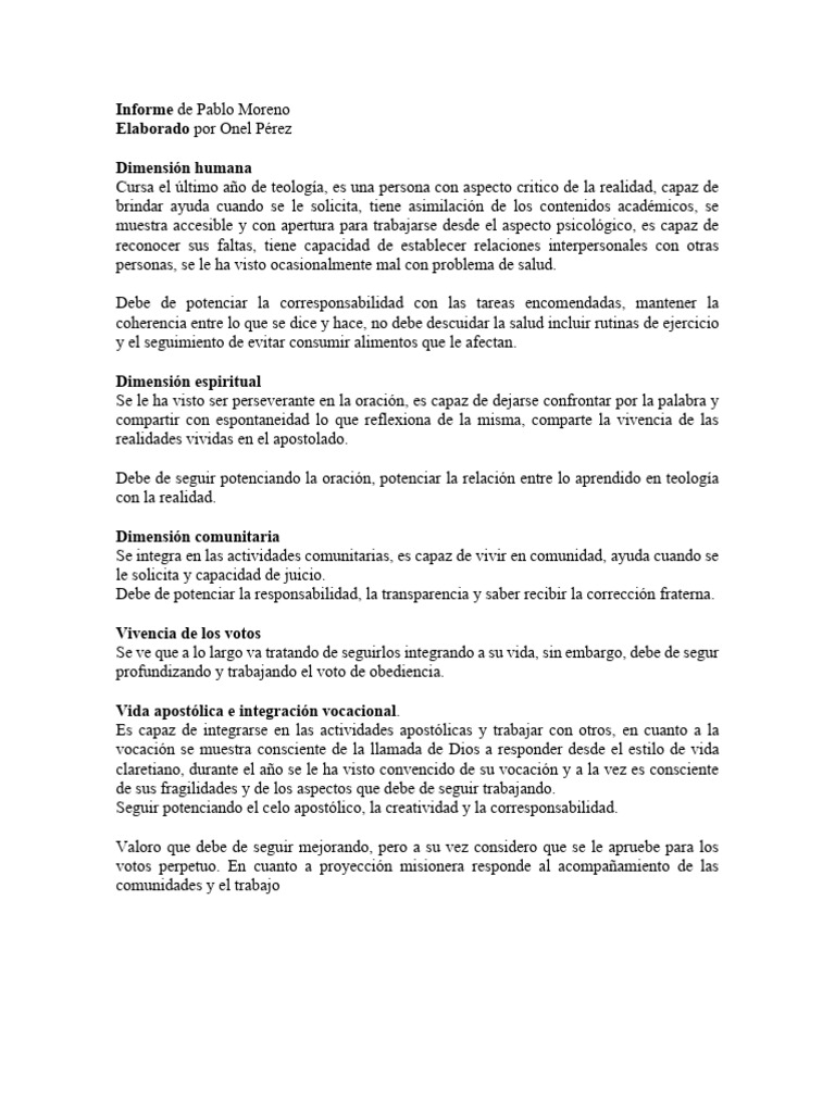 Informe de Pablo Moreno | PDF