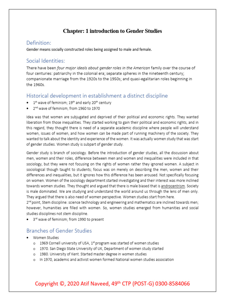 Gender Studies Complete Notes | PDF
