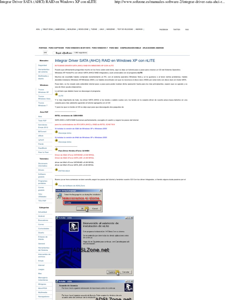 Integrar Driver SATA (AHCI) RAID en Windows XP Con nLITE | PDF ...