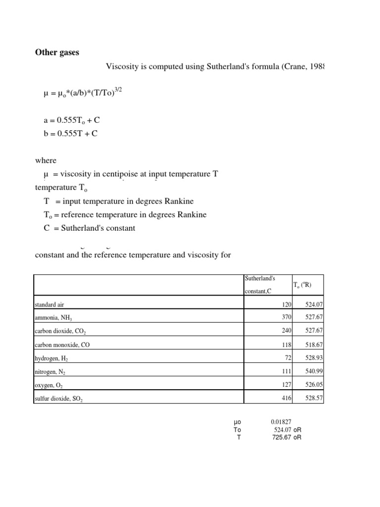 Determining Viscosity Values for Various Gases Using Sutherland's ...