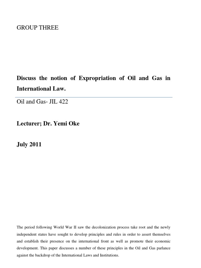 The Notion of Expropriation of Oil and Gas in International Law. | PDF ...
