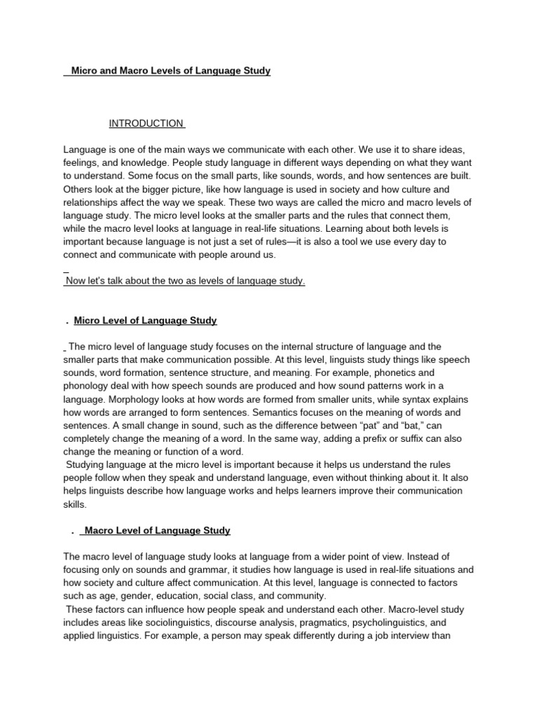 Micro and Macro Levels of Language Study | PDF | Semantics | Word