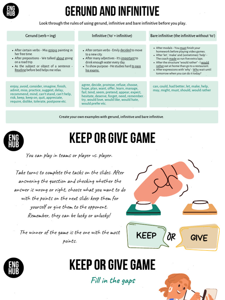 B1-B2 Gerunds and Infinitives Keep or Give Game | PDF