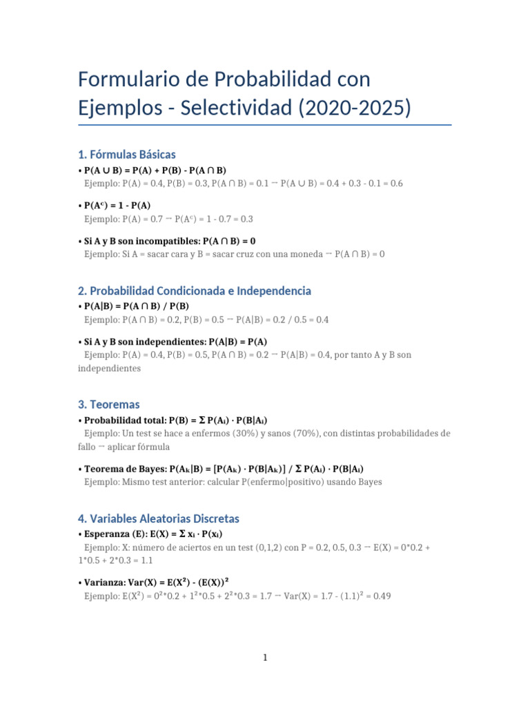 Formulario Probabilidad Con Ejemplos 2020 2025 | PDF | Distribución ...