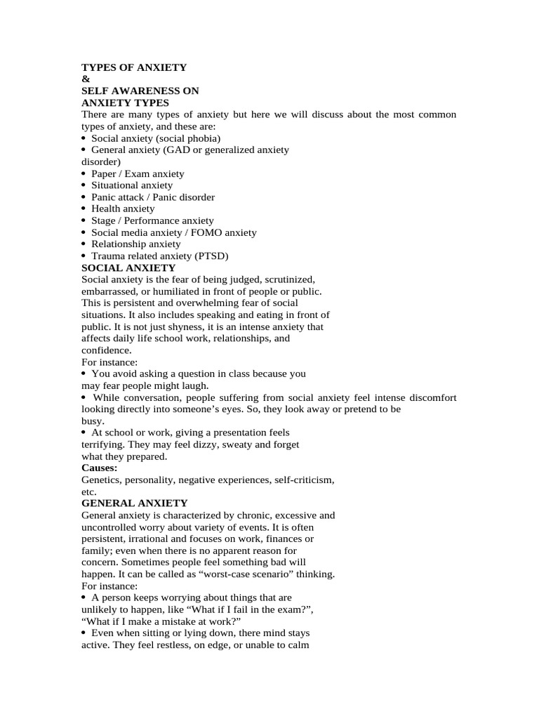Types of Anxiety | PDF | Anxiety | Psychotherapy