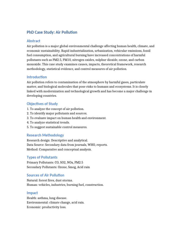 Air Pollution Case Study PHD | PDF