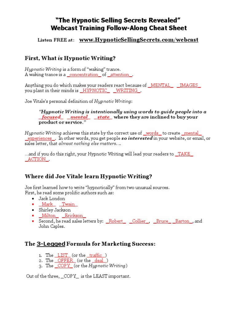 Mastering Hypnotic Writing: A Summary of Dr. Joe Vitale's Strategies ...
