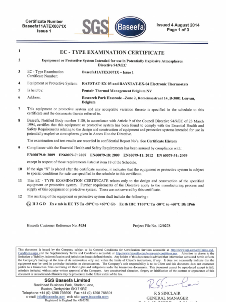 Baseefa 11 ATEX 0071 X - 01 | PDF