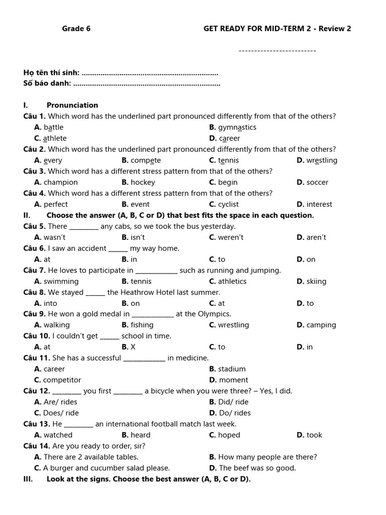 6 Grade 6 - Mid-Term 2 - Review 2 | PDF | Sports