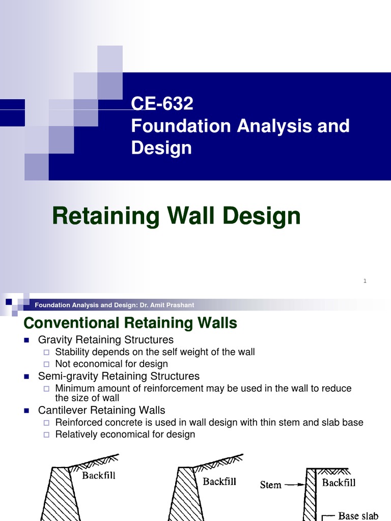 CE 632 Retaining Wall Design Part-1 | PDF | Deep Foundation | Drainage
