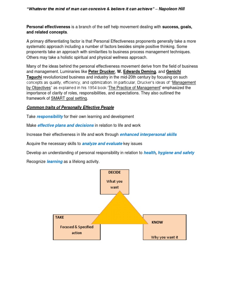 Personal Effectiveness Strategies | PDF | Goal | Goal Setting