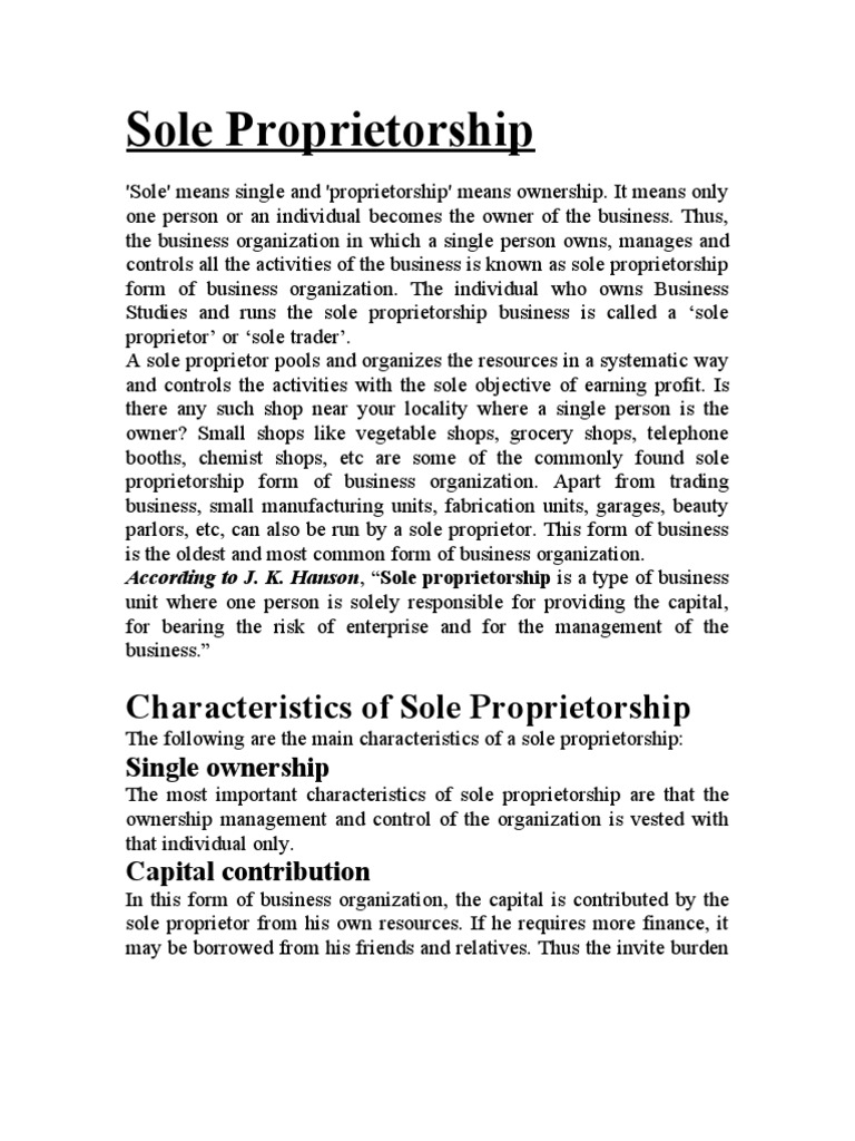 Sole Proprietorship | Sole Proprietorship | Entrepreneurship