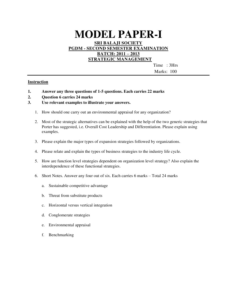 STRATEGIC MANAGEMENT - Question Papers 5 Sets - Sandeep Khedkar | PDF ...