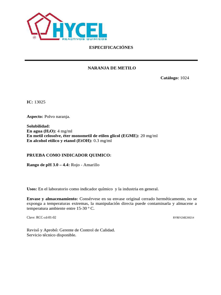 E1024 Naranja de Metilo | PDF