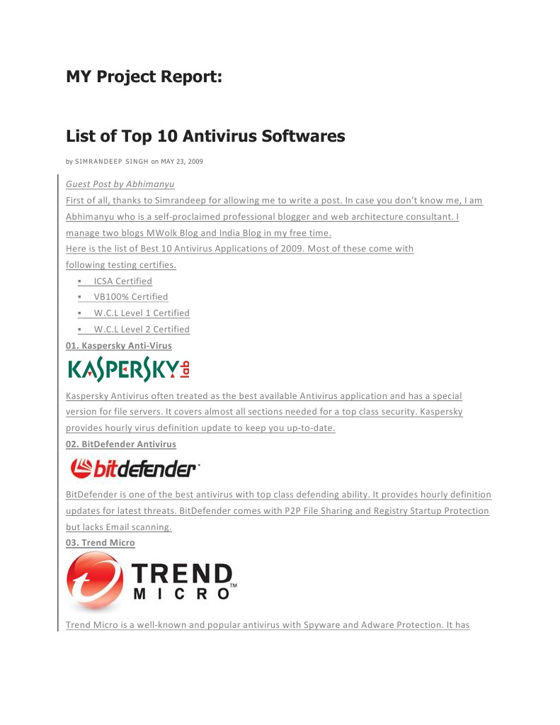 Project Report Antivirus Word Document | PDF | Antivirus Software | Crime Prevention