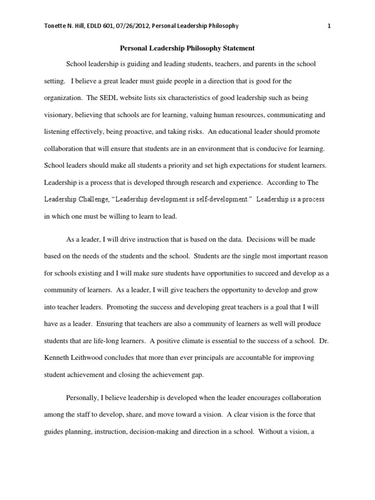 Personal Leadership Philosophy Statement Pdf Leadership Communication