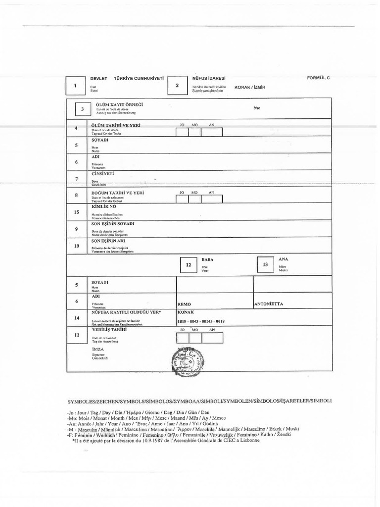 Ölüm Belgesi Formul C Sablon | PDF