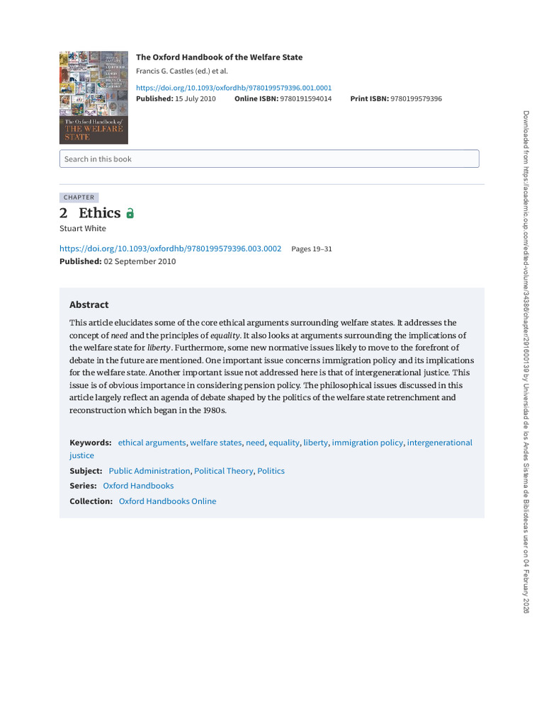 Ethics - The Welfare State | PDF