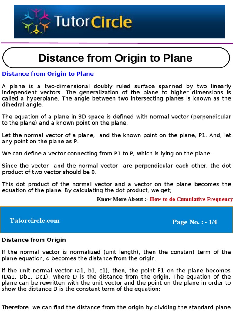 Distance From Origin To Plane | PDF | Plane (Geometry) | Vector Space
