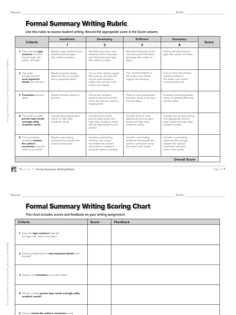 Formal Summary Rubric | PDF