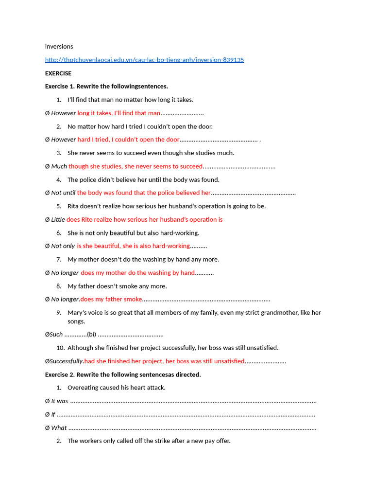 Inversions (2) Ex1 Completed | PDF