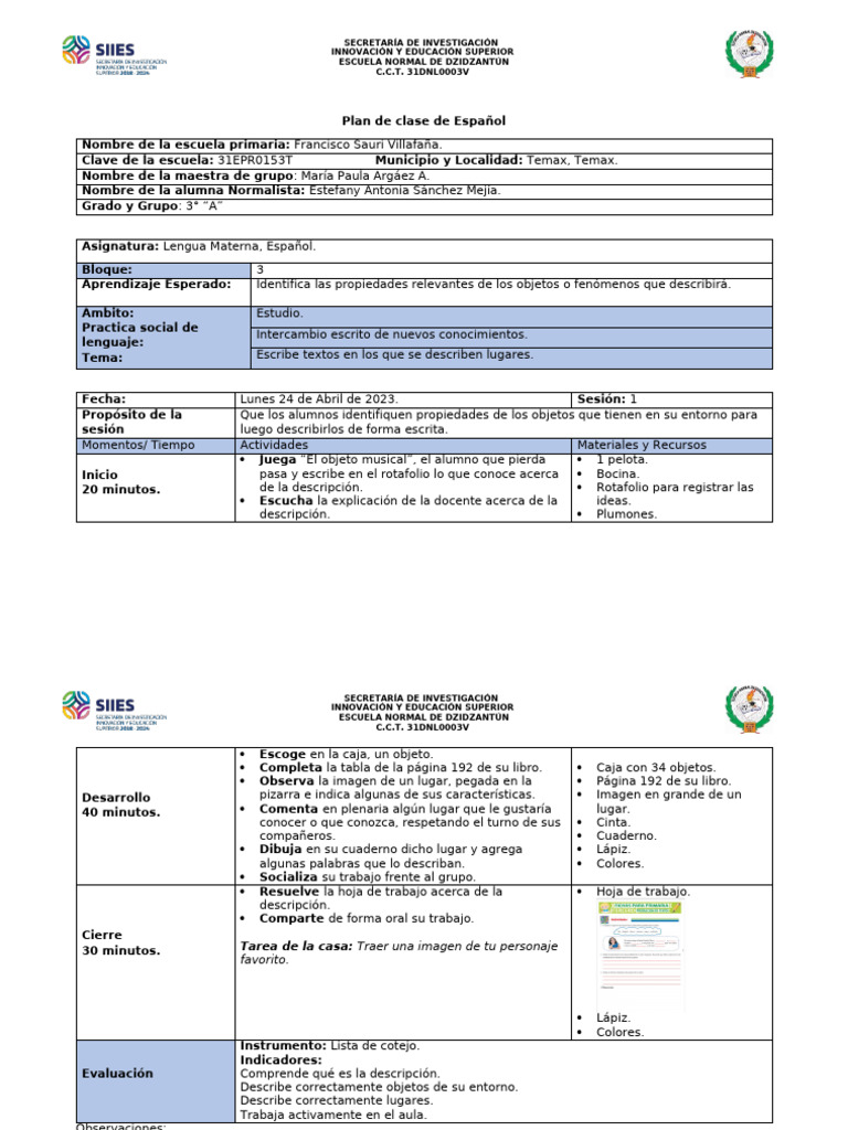 Plan de Clase de Español | PDF