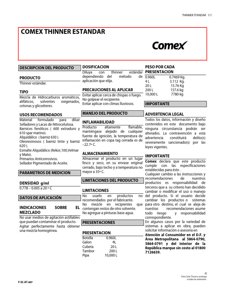 Comex Thinner Estandar 2 | PDF