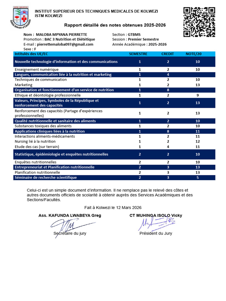 Rapportnotes - Maloba Mpyana Pierrette | PDF