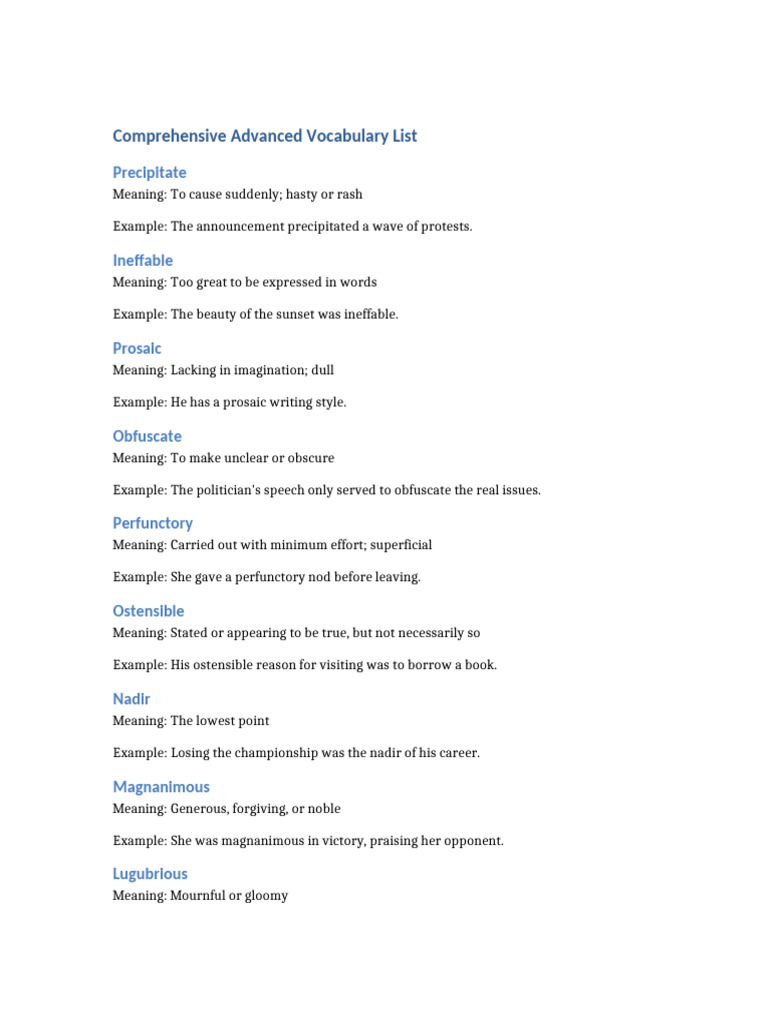 Comprehensive Corrected Advanced Vocabulary | PDF