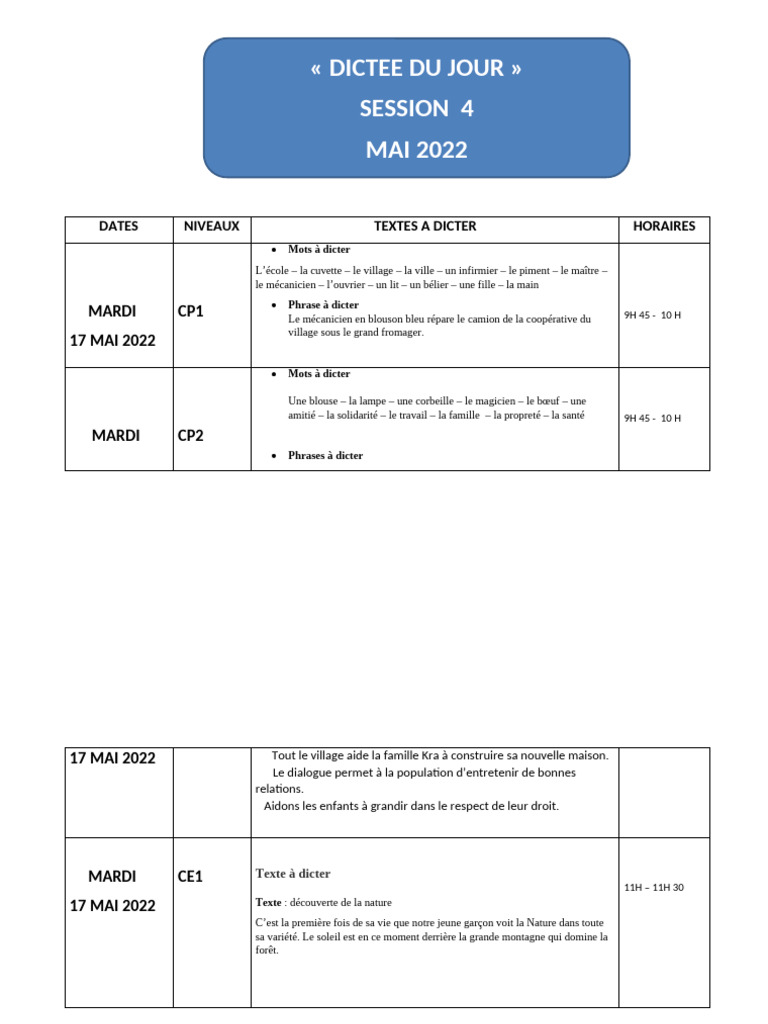 Dictee Du Jour Session 4 MAI 2022 | PDF