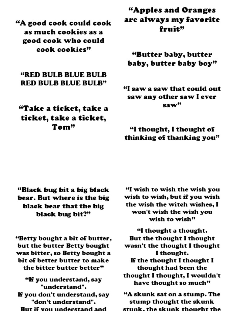 Tongue Twisters 4 Printing | PDF | Cooking, Food & Wine