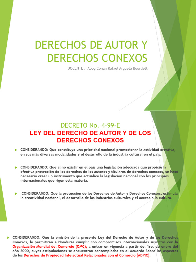 Presentacion Derechos de Autor y Derechos Conexos. Reformada. Unicah ...