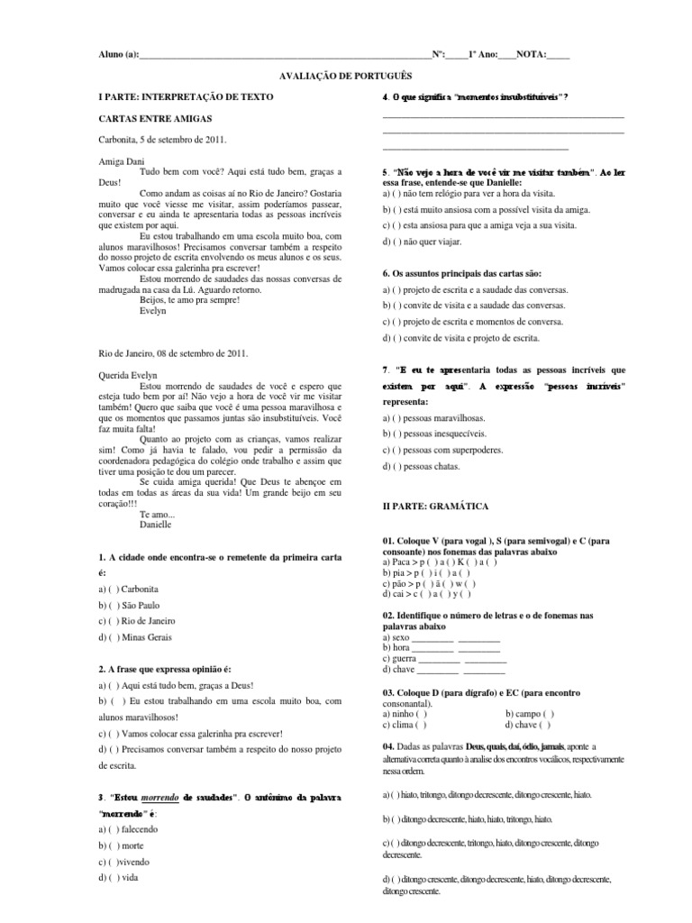 Prova de Portugues Eja | PDF | Vogal | Semiótica