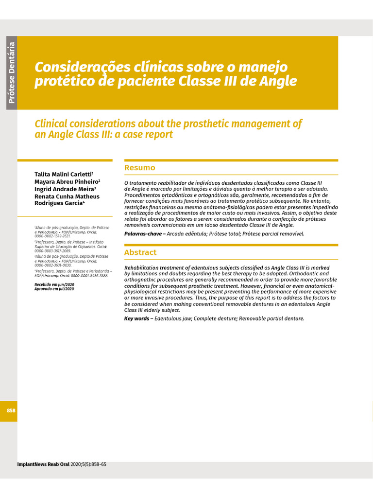 Carletti - Et - Al - Classe III Relato de Caso | PDF | Dente humano ...
