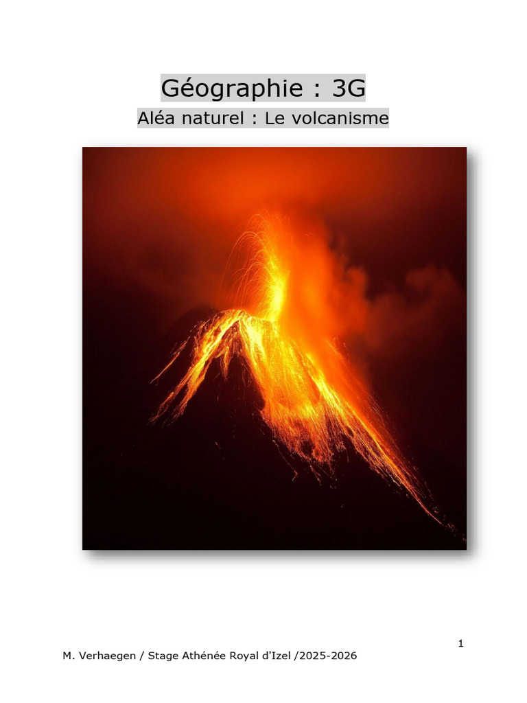 Stage Izel - Géographie - Volcanisme - Elève - 3G | PDF | Volcan | Lave