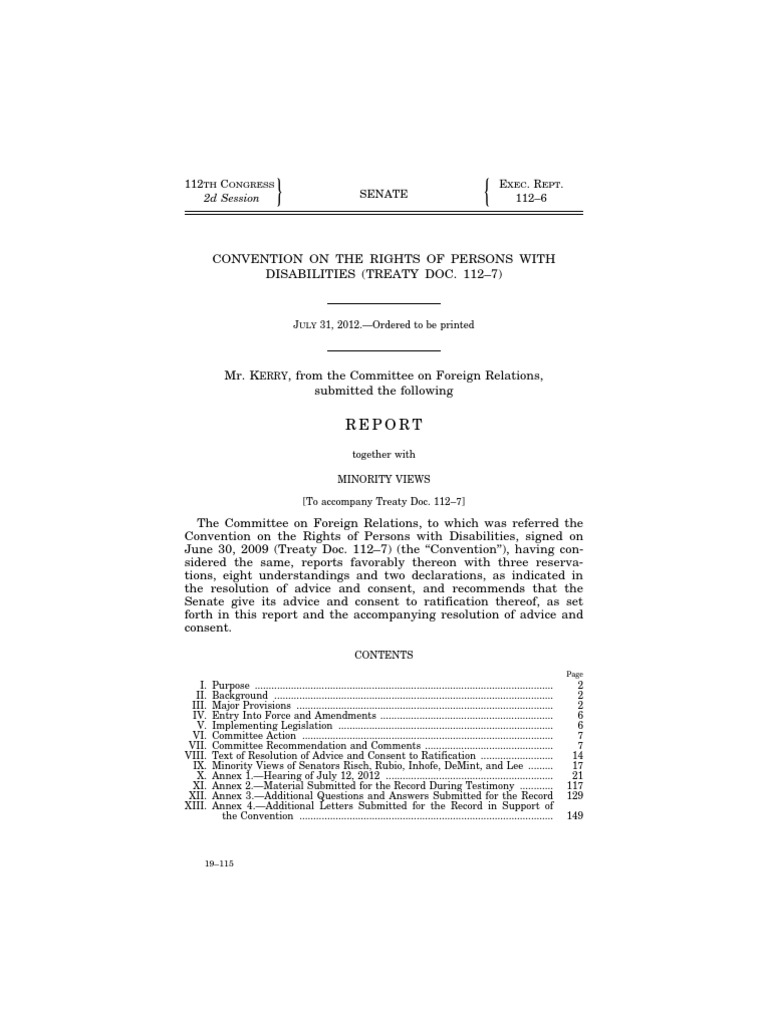 Senate Executive Report 112-6: Convention On The Rights of Persons With ...