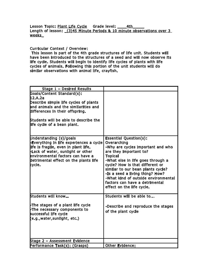 4th Grade Plant Life Cycle Lesson | PDF | Life Cycle Assessment | Plants