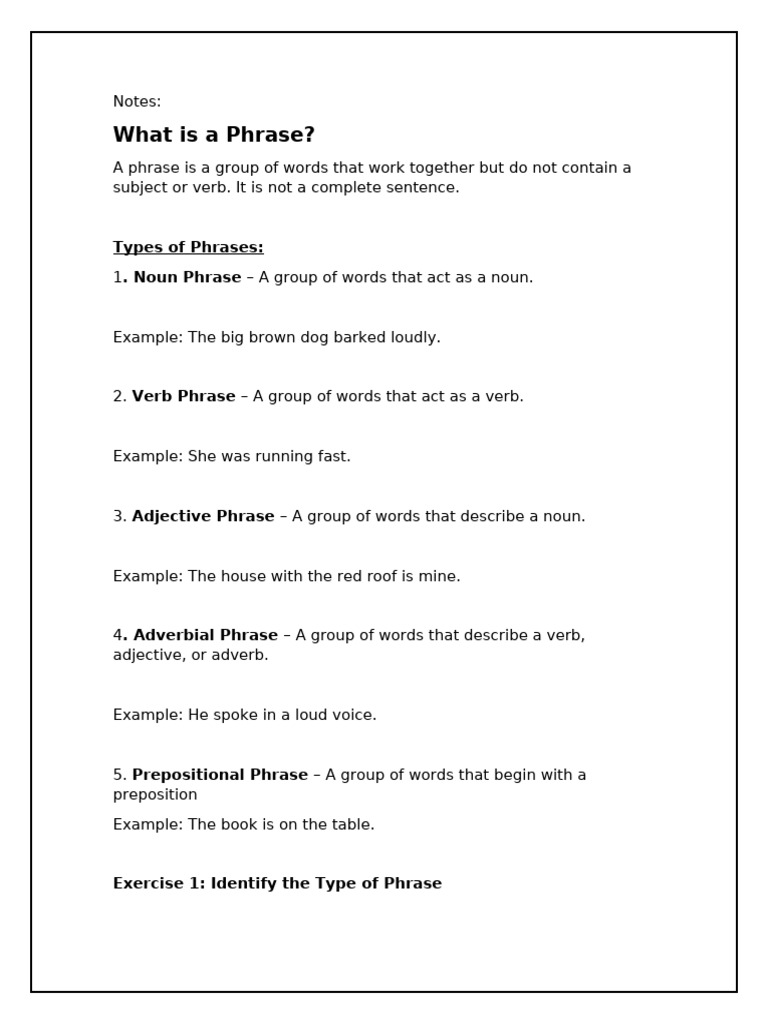 Notes and Phrases Worksheet7za1H 3 | PDF