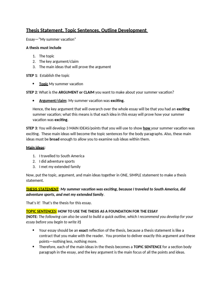 Thesis, Topic Sentences, and Outline Development-1 | PDF | Essays | Thesis