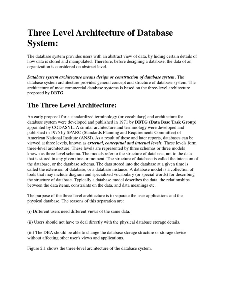Three Level Architecture of Database System | PDF | Database Schema | Databases