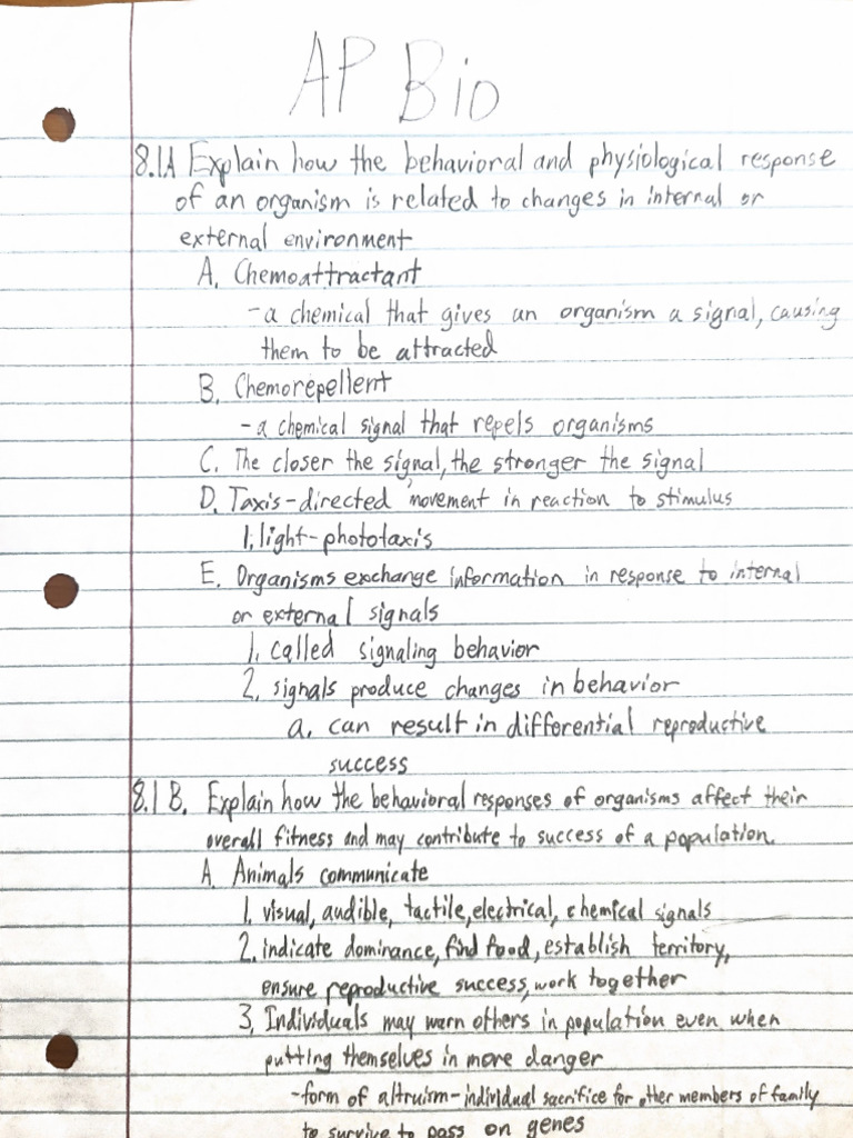 AP Biology Unit 8 Notes Scan | PDF