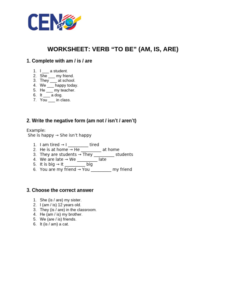 Worksheet - Verb "To Be" (Present Simple) | PDF