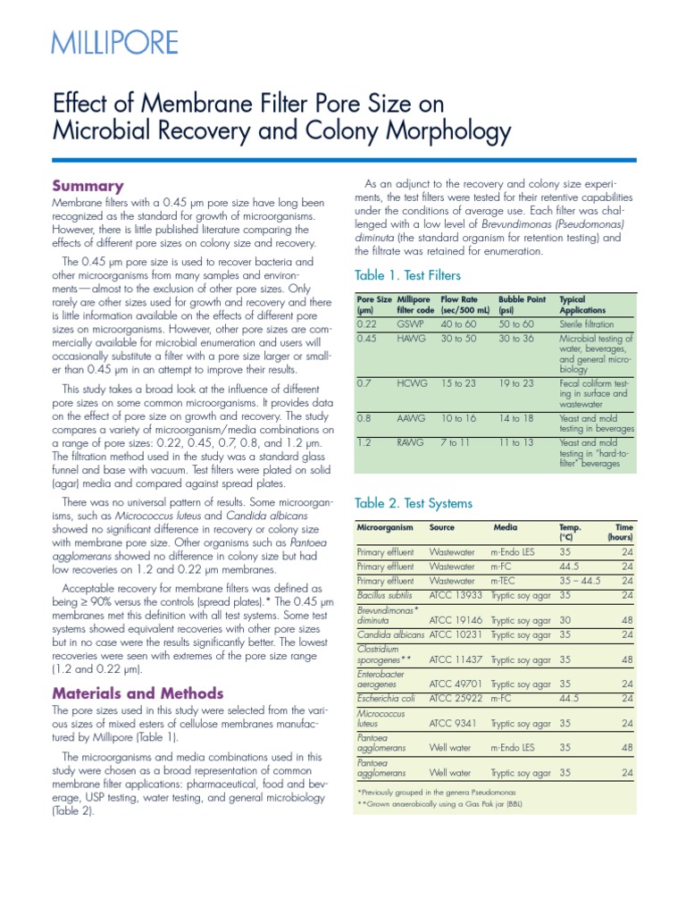 Effect of Membrane Filter Pore Size On Microbial Recovery | PDF ...