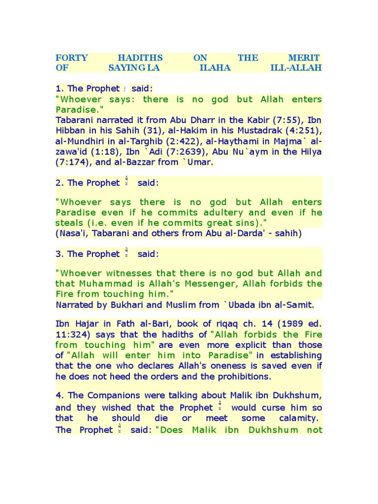 Forty Hadiths On The Kalima | PDF | Muhammad | Prophets And Messengers In Islam