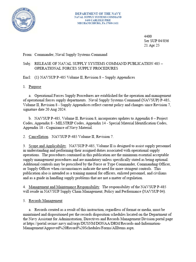 Navsup P-485 Volume II Afloat Supply | PDF