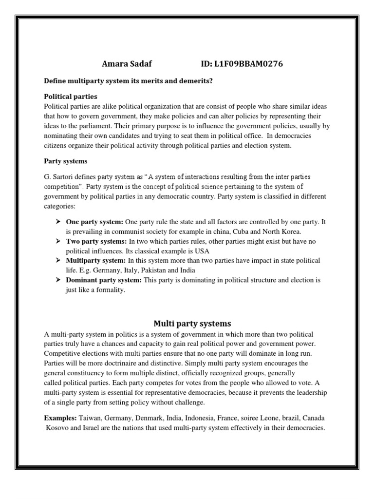 Merit and Demerits of Multiparty System | PDF | Political Parties ...