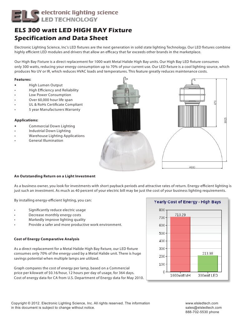 300 Watt LED High Bay Specs.v1 | PDF | Lighting | Light Emitting Diode
