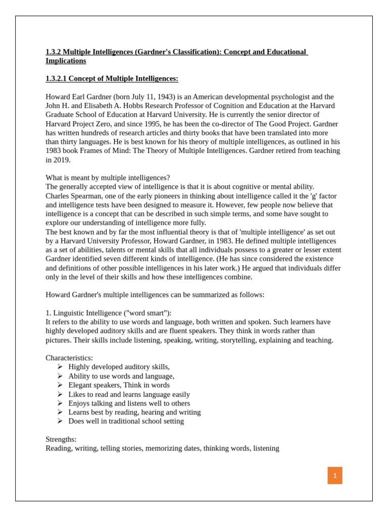 Multiple Intelligences | PDF | Intelligence | Learning